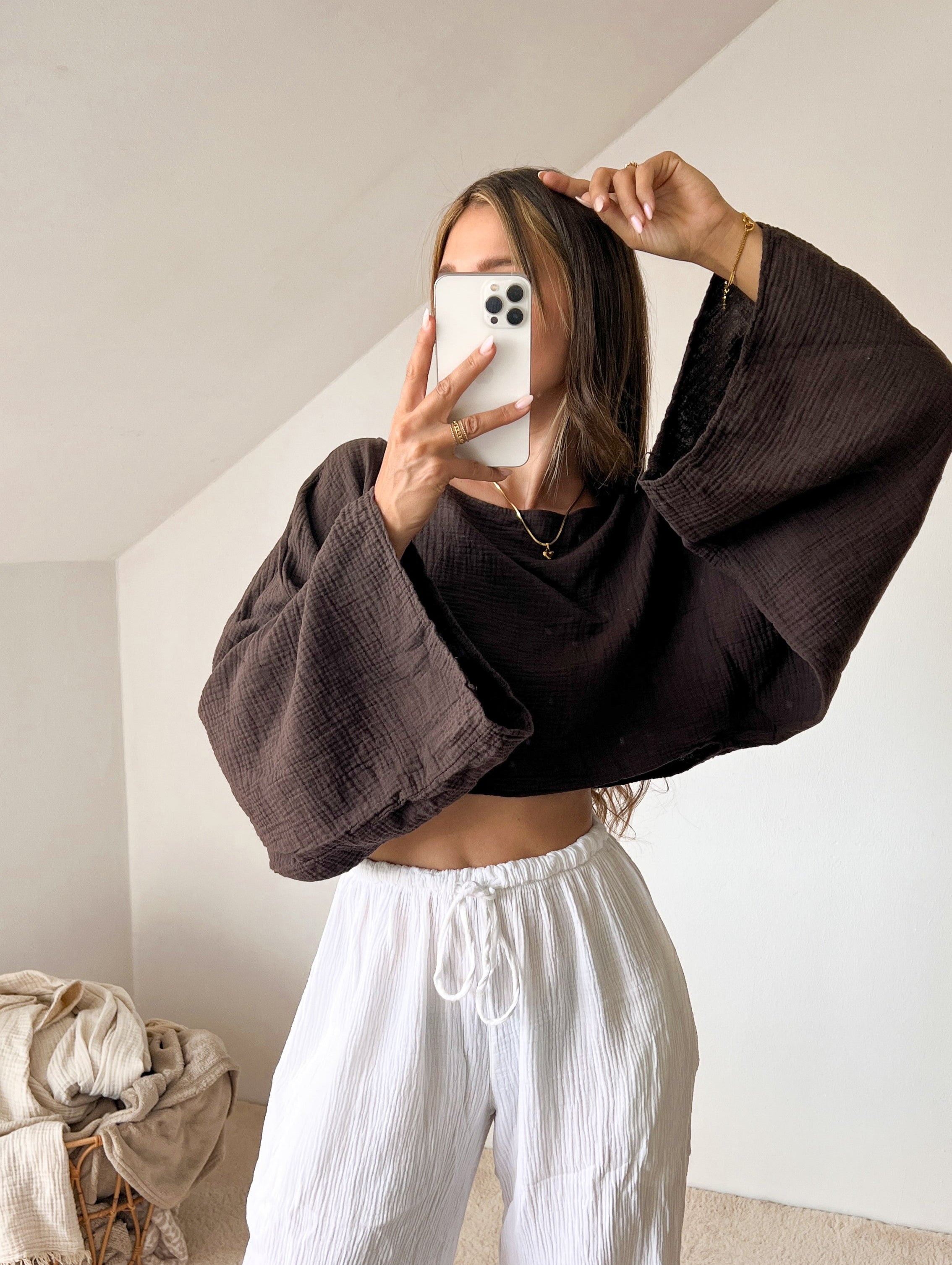 CROP MUSSELIN LANGARM TOP - Versch. Farben – Seamless FASHION
